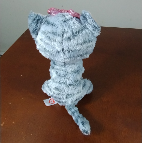 Ty | Toys | Ty Beanie Boo Kiki Gray White Cat Pink Glitter Eyes Bow 9 ...